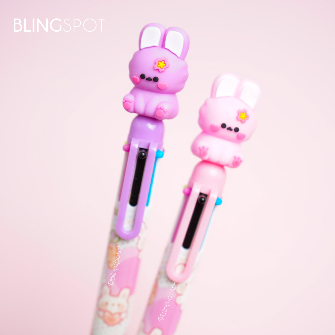 Multicolored Cute Bunny - Ballpoint Pen 6 in 1 – The Blingspot Studio