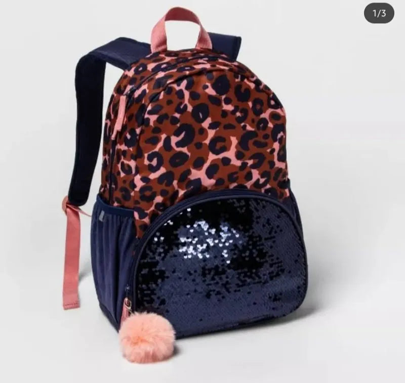 Navy Sequin & Leopard Print - Backpack – The Blingspot Studio