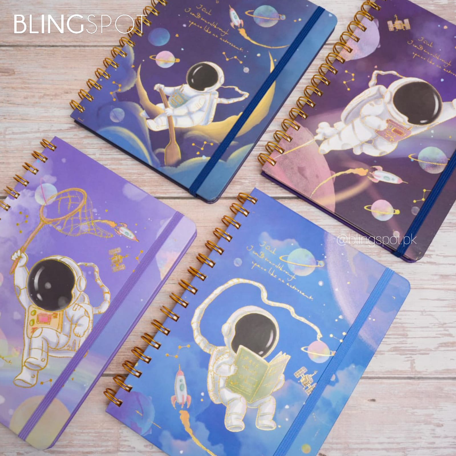 Astronaut Planet Gold Foiled Spiral Notebook - Journal – The Blingspot ...