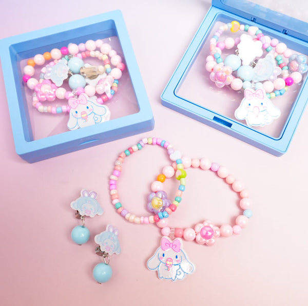 Cinnamoroll & Flower Beaded Pearls - Box Jewelry Set - The Blingspot Studio