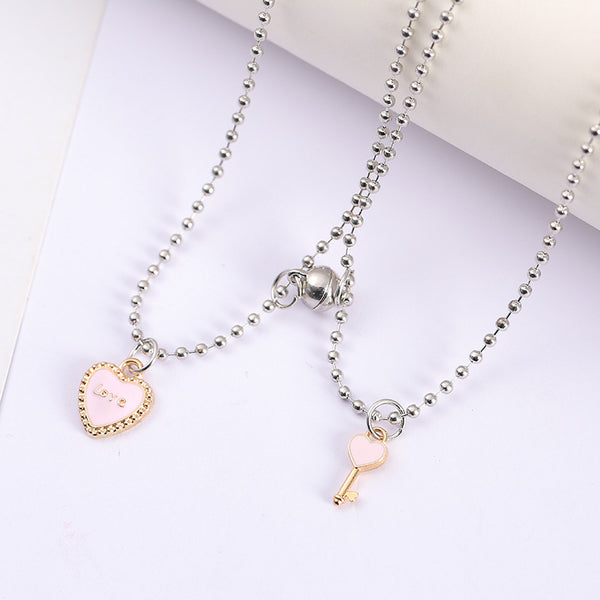 Love Lock & Key Pink Magnetic - Necklace Set Of 2 - The Blingspot Studio